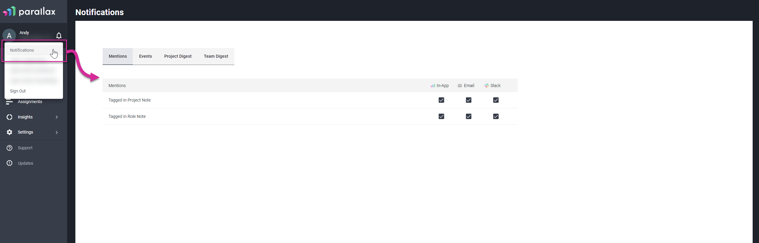 Notifications – Parallax
