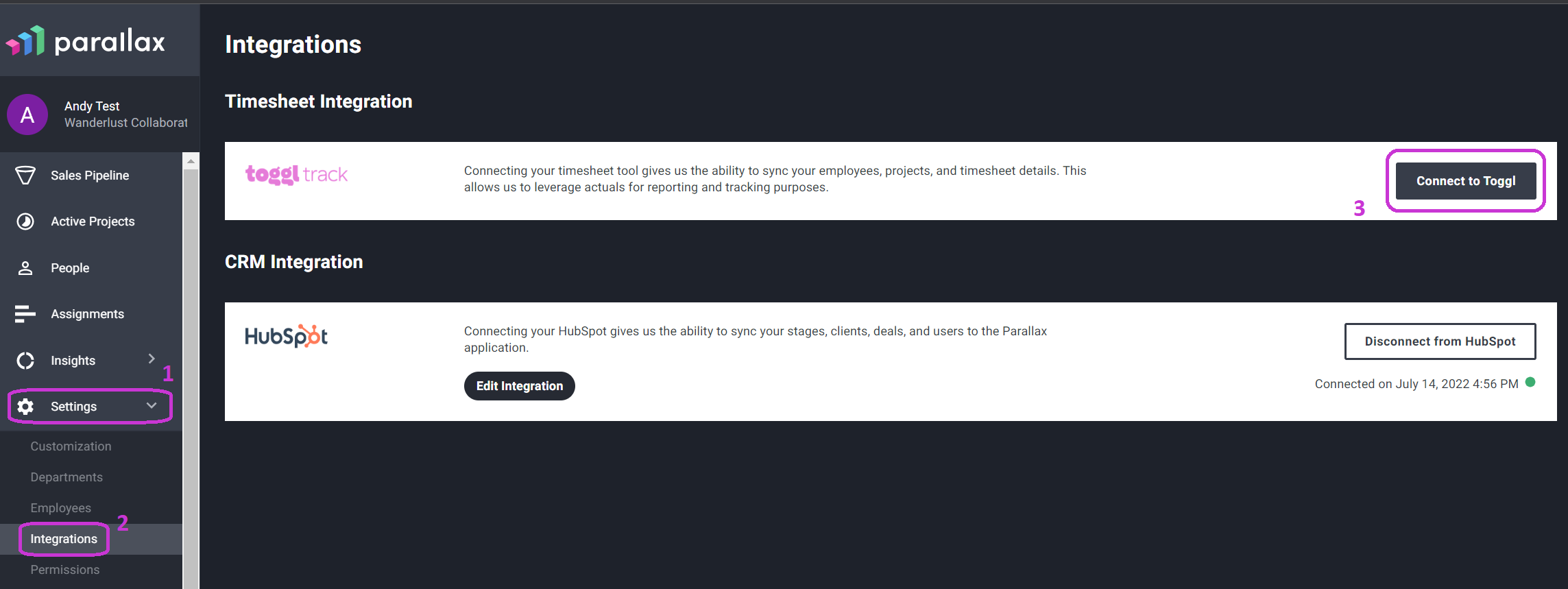 Toggl Integration Set Up – Parallax